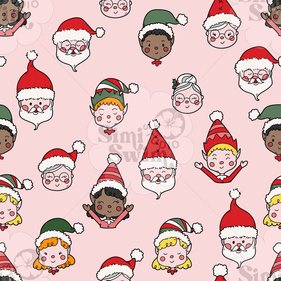 Santa Mrs Claus Elves Pattern, Digital Seamless Repeat Pattern for ...