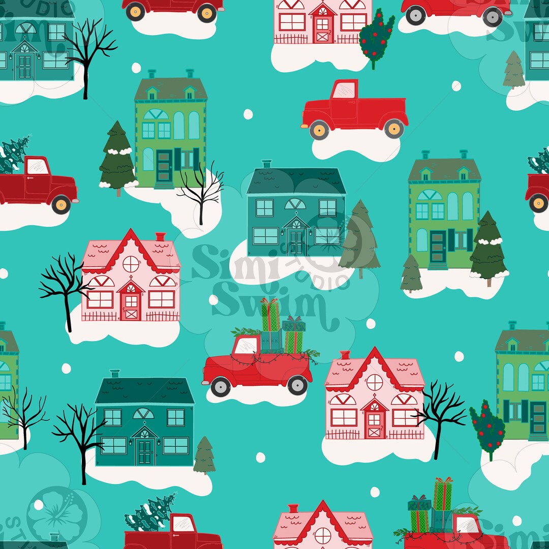 Christmas Holiday Town Pattern, Digital Seamless Repeat Pattern for ...