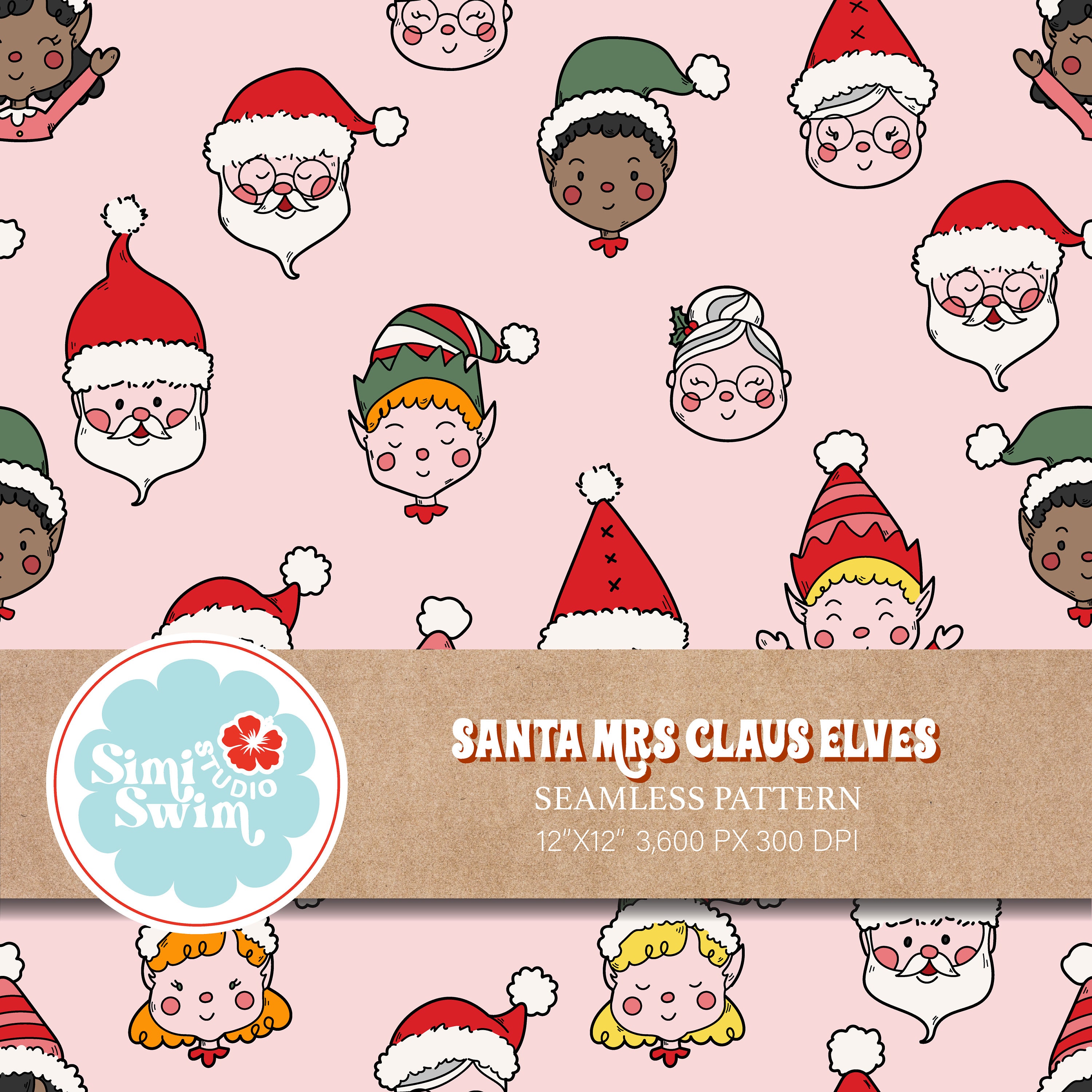 Santa Mrs Claus Elves Pattern, Digital Seamless Repeat Pattern for ...