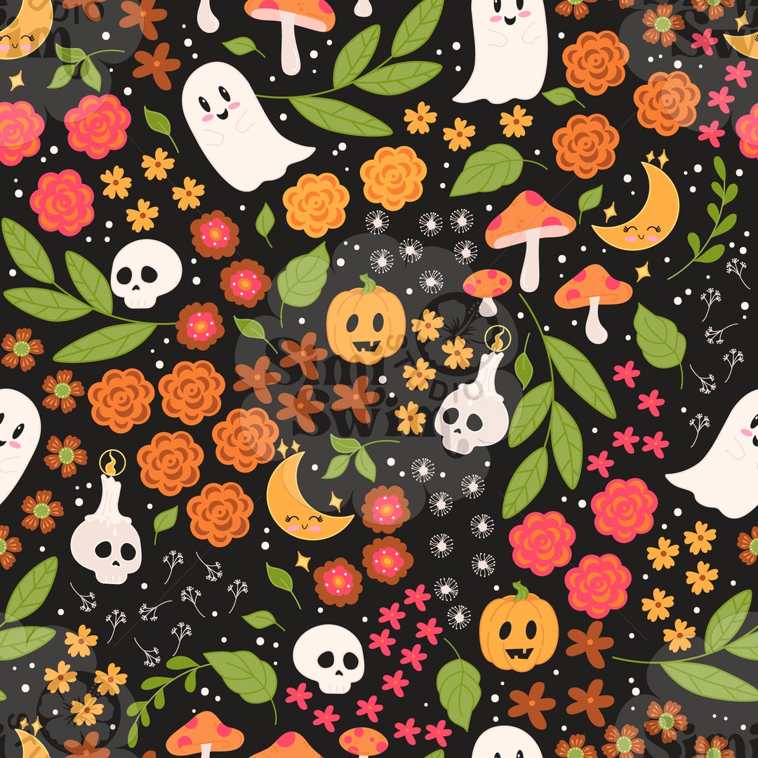 Spooky Cute Halloween Floral Pattern Digital Seamless Repeat - Etsy