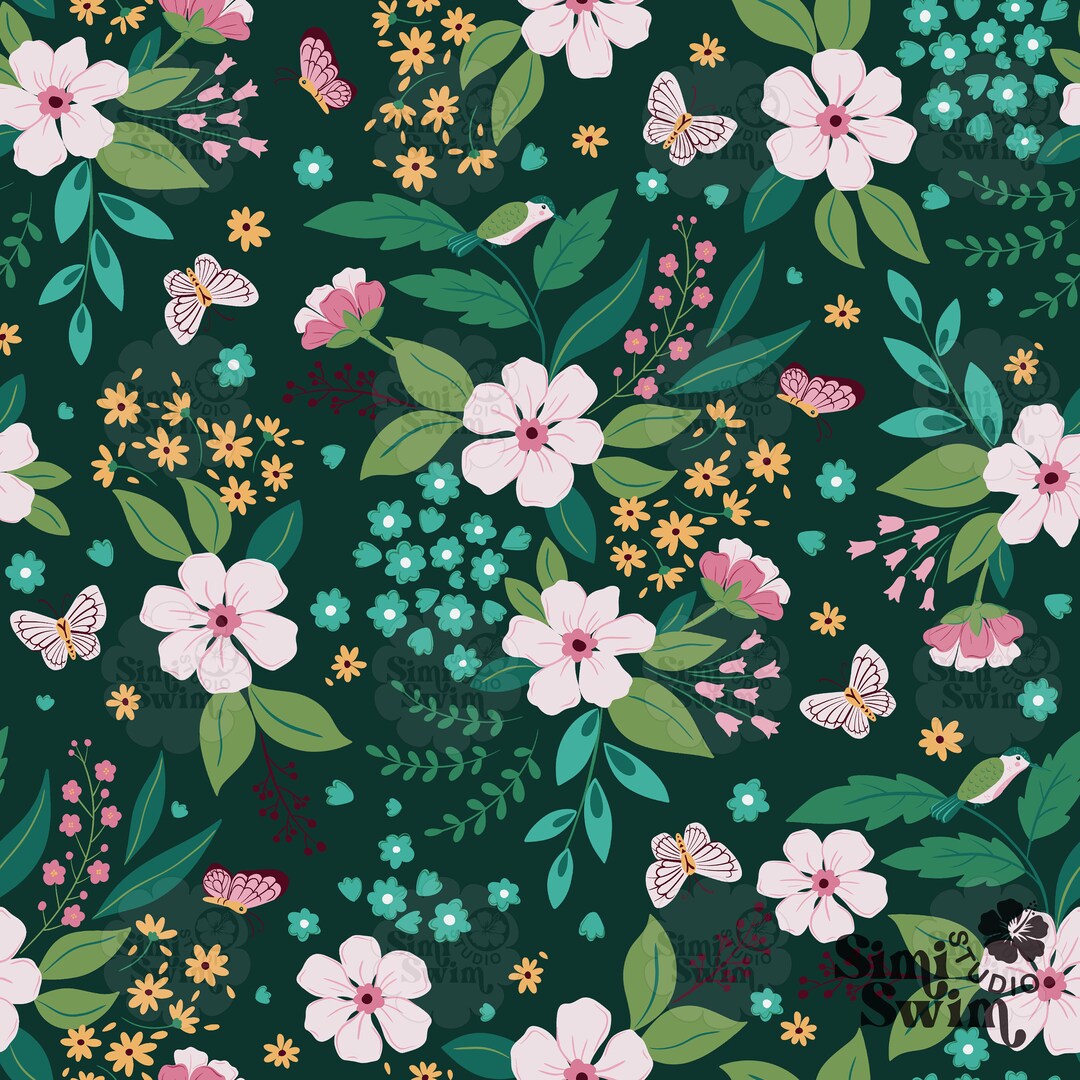 Green Floral Dance Leap Pattern, Digital Seamless Repeat Pattern for ...