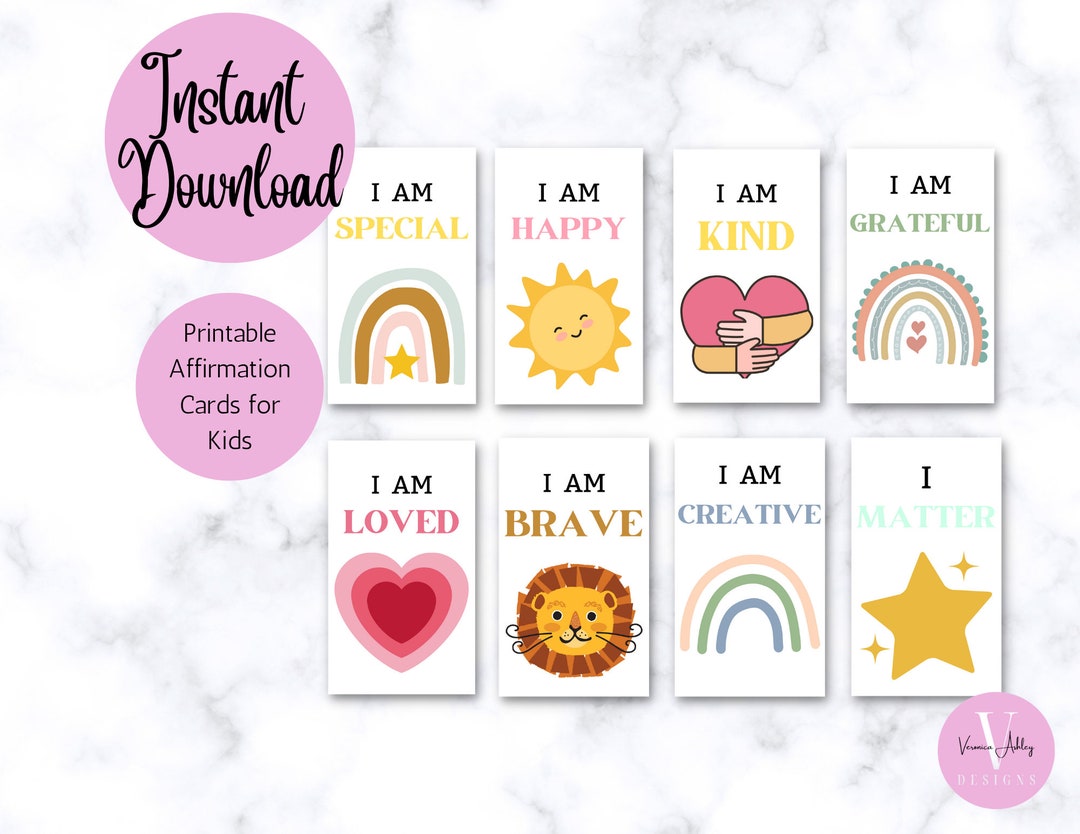 Printable Affirmations Cards for Kids, Motivational Cards, I Am ...