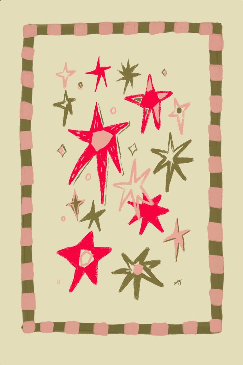 Hand-drawn Whimsical Star Art Print: Boho Celestial Wall Art (digital ...