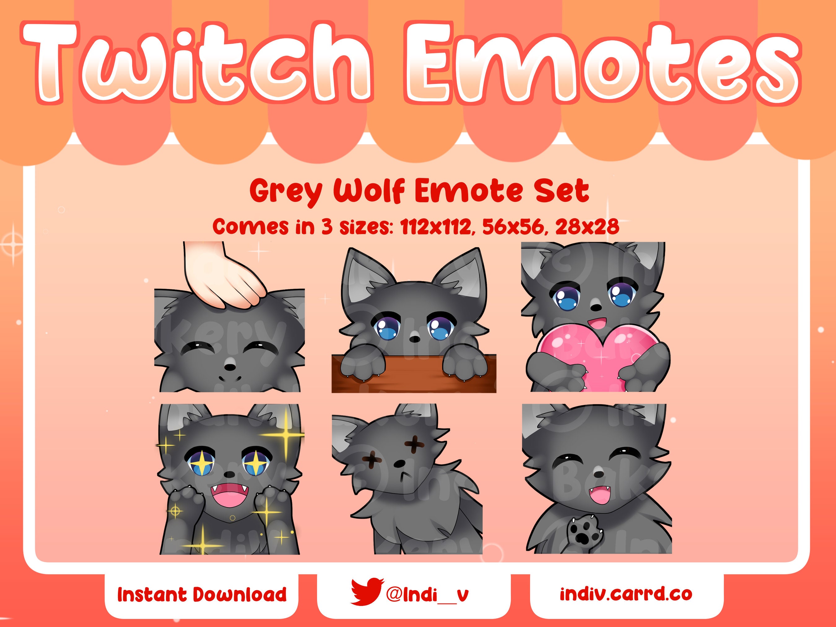 Kawaii Grey Wolf Furry Emote Pack Excited Dead Heart - Etsy Finland
