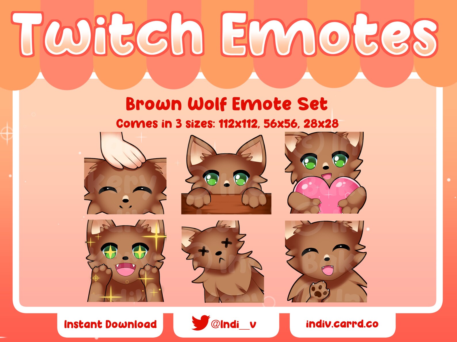 Kawaii Brown Wolf Furry Emote Pack Excited Dead Heart - Etsy UK
