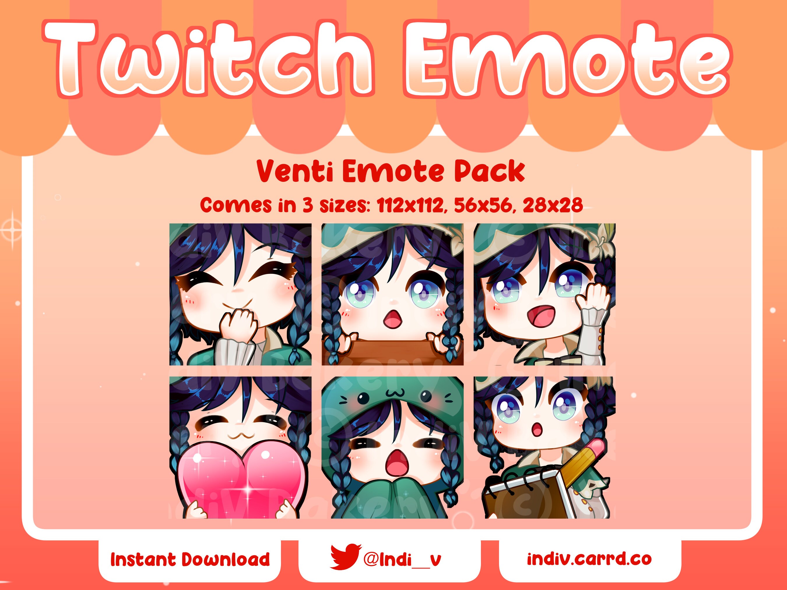 Kawaii Venti Genshin Impact Emote Pack Yawn, Heart, Wave, Giggle, Notes ...