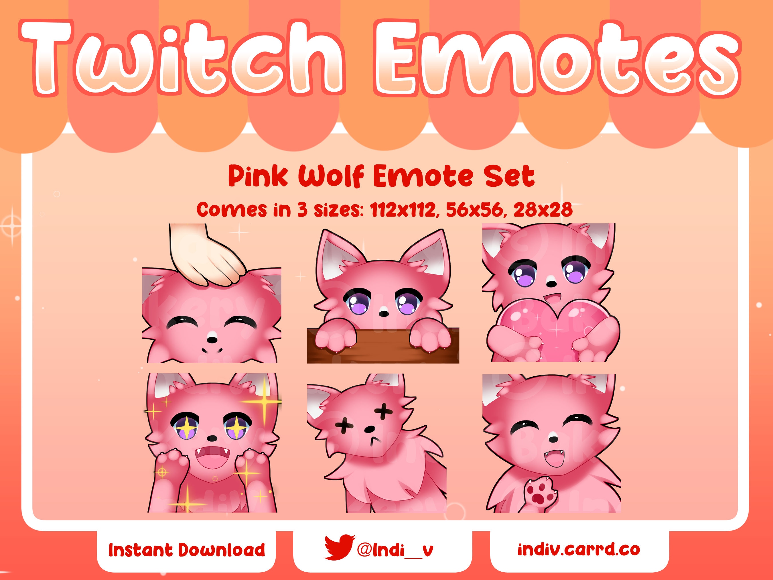 Kawaii Pink Wolf Furry Emote Pack Excited, Dead, Heart, Headpat, Wave ...