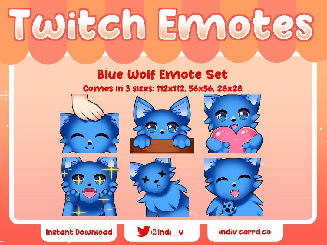 Kawaii Blue Wolf Furry Emote Pack Excited, Dead, Heart, Headpat, Wave ...