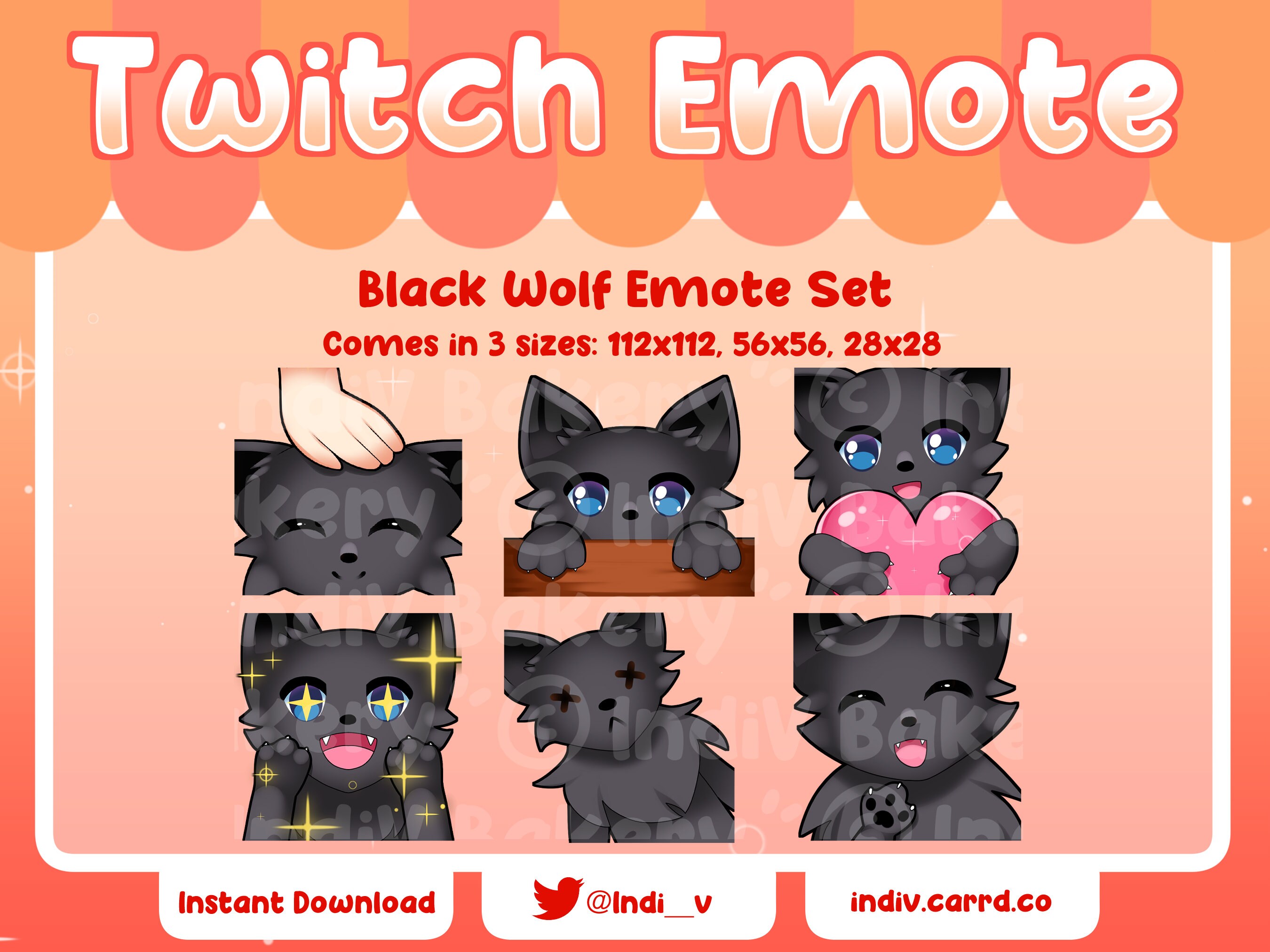 Kawaii Black Wolf Furry Emote Pack Excited Dead Heart - Etsy