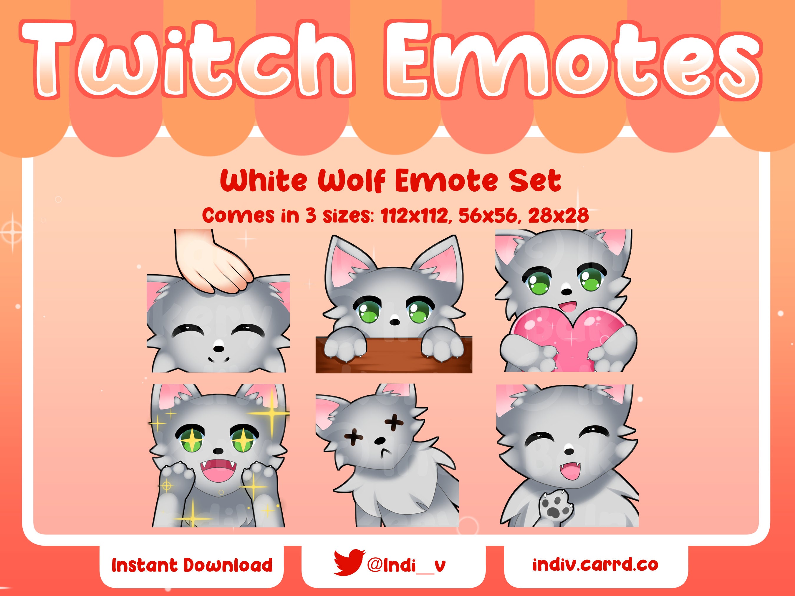 Kawaii White Wolf Furry Emote Pack Excited, Dead, Heart, Headpat, Wave ...