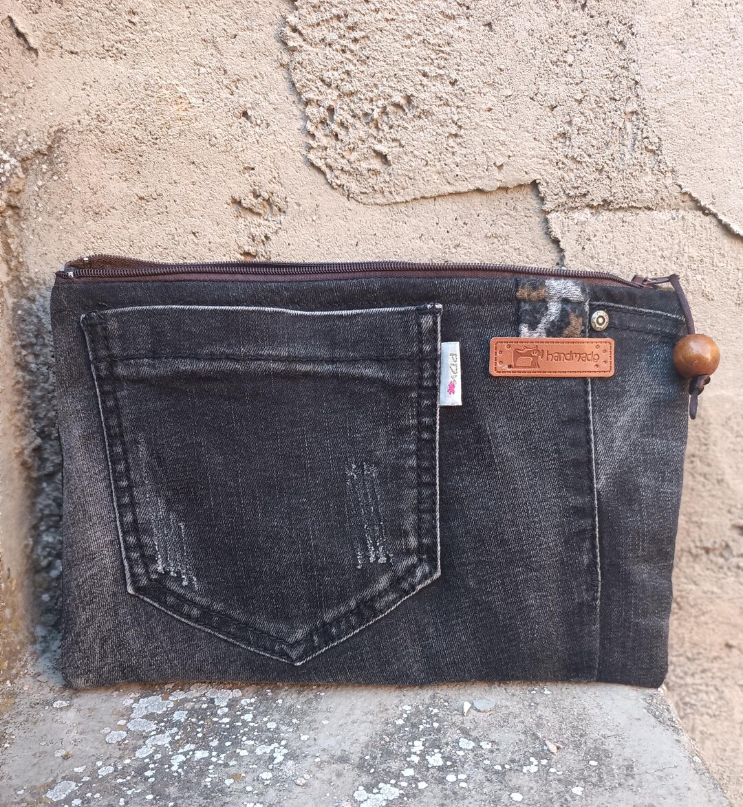 Original and Sustainable Black Denim Clutch | Handmade Denim Wallet ...