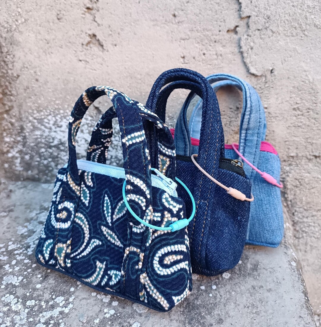 Mini Denim Bag Keychain / Upcycled Jeans Bag Charm / Recycled Denim ...