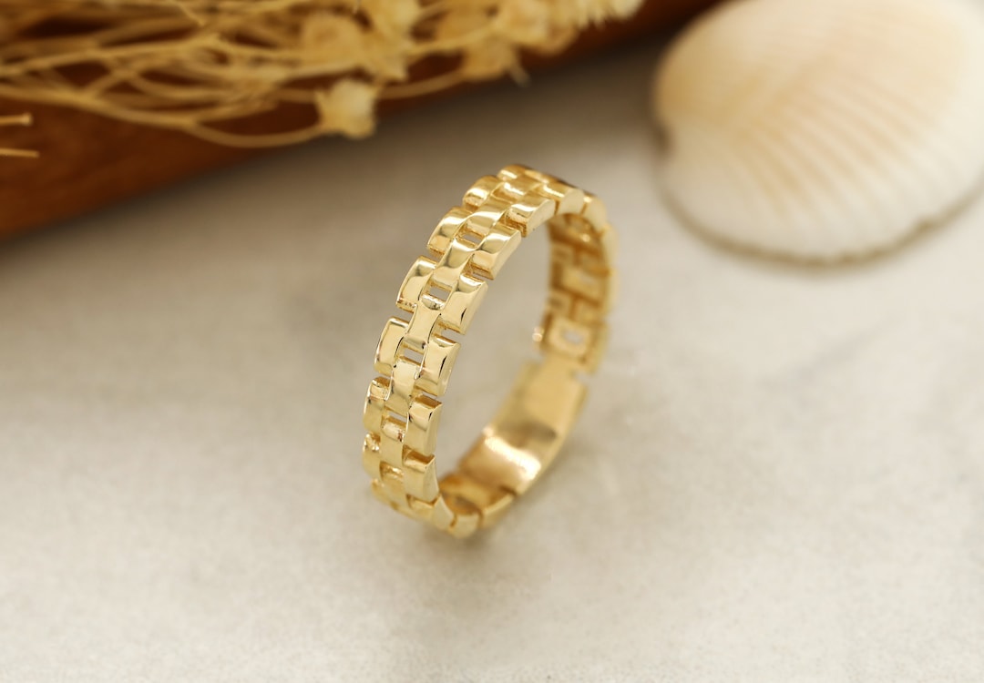 10K 14K Solid Gold Rolex Style Ring Minimalist Stackable - Etsy