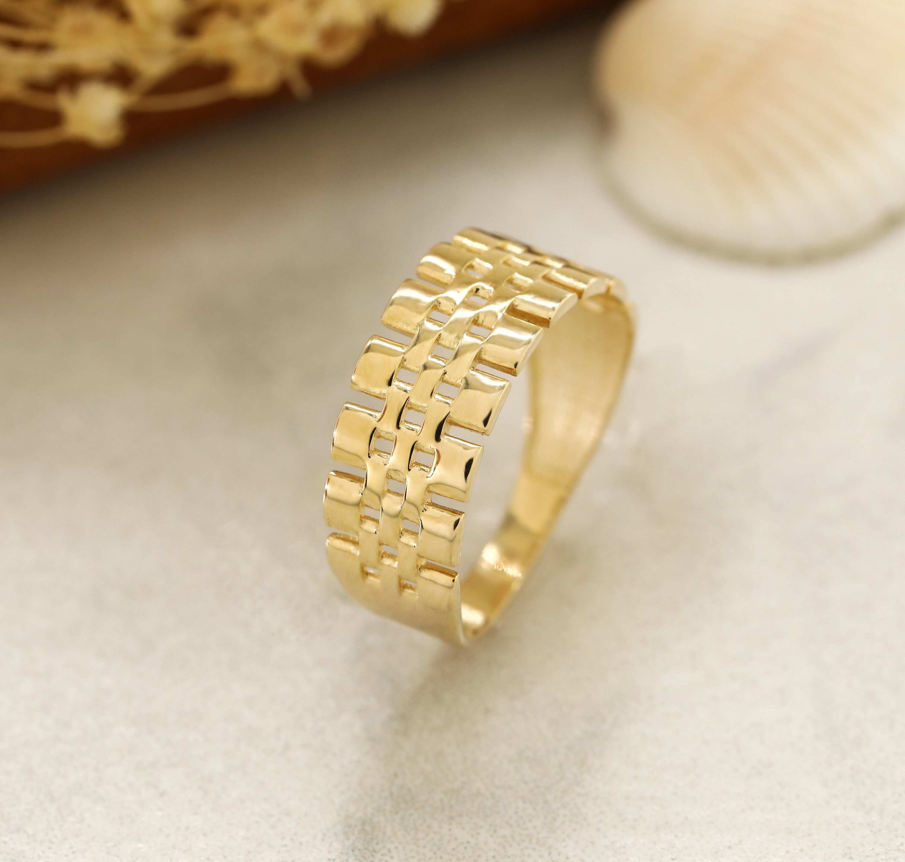 10K 14K Solid Gold Rolex Style Ring Thick Chain Ring 5.5 - Etsy