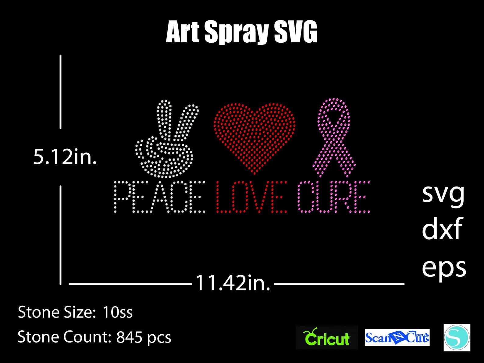 Peace Love Cure Rhinestone Template SVG | DXF | Cricut, Silhouette ...