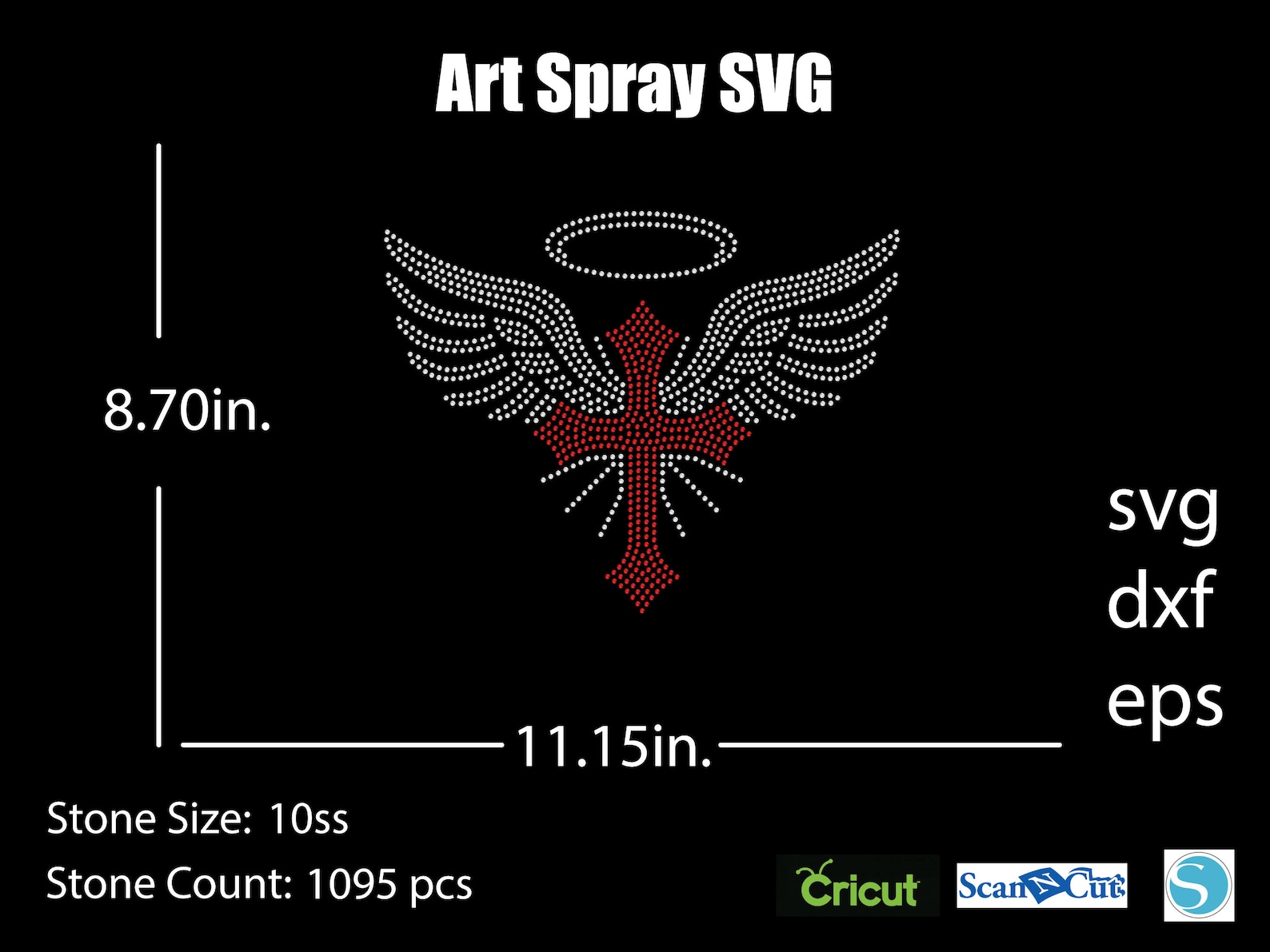 Cross With Wings Rhinestone Template SVG | DXF | Cricut, Silhouette ...