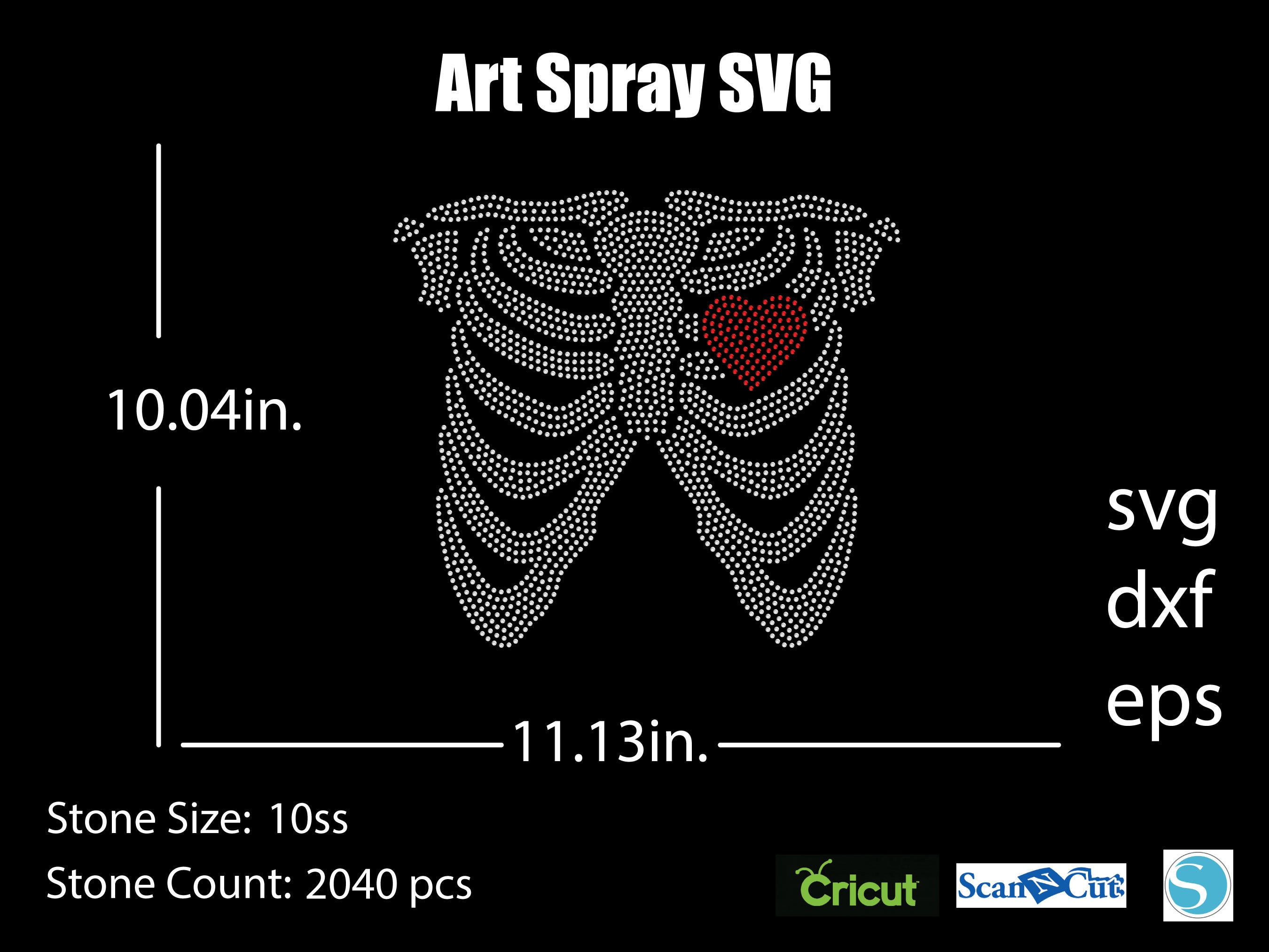 Rib Cage With Heart Rhinestone Template SVG | DXF | Cricut, Silhouette ...