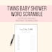Twins Baby Shower Word Scramble Printable, Twin Baby Shower Game Word ...