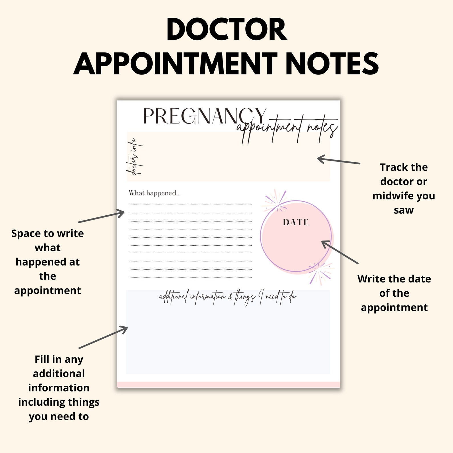 Pregnancy Notes Printable, Pregnancy Tracker Digital Download, Weekly ...
