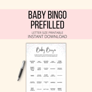 50 Baby Bingo Digital Download Prefilled Shower Game Printable Cards ...