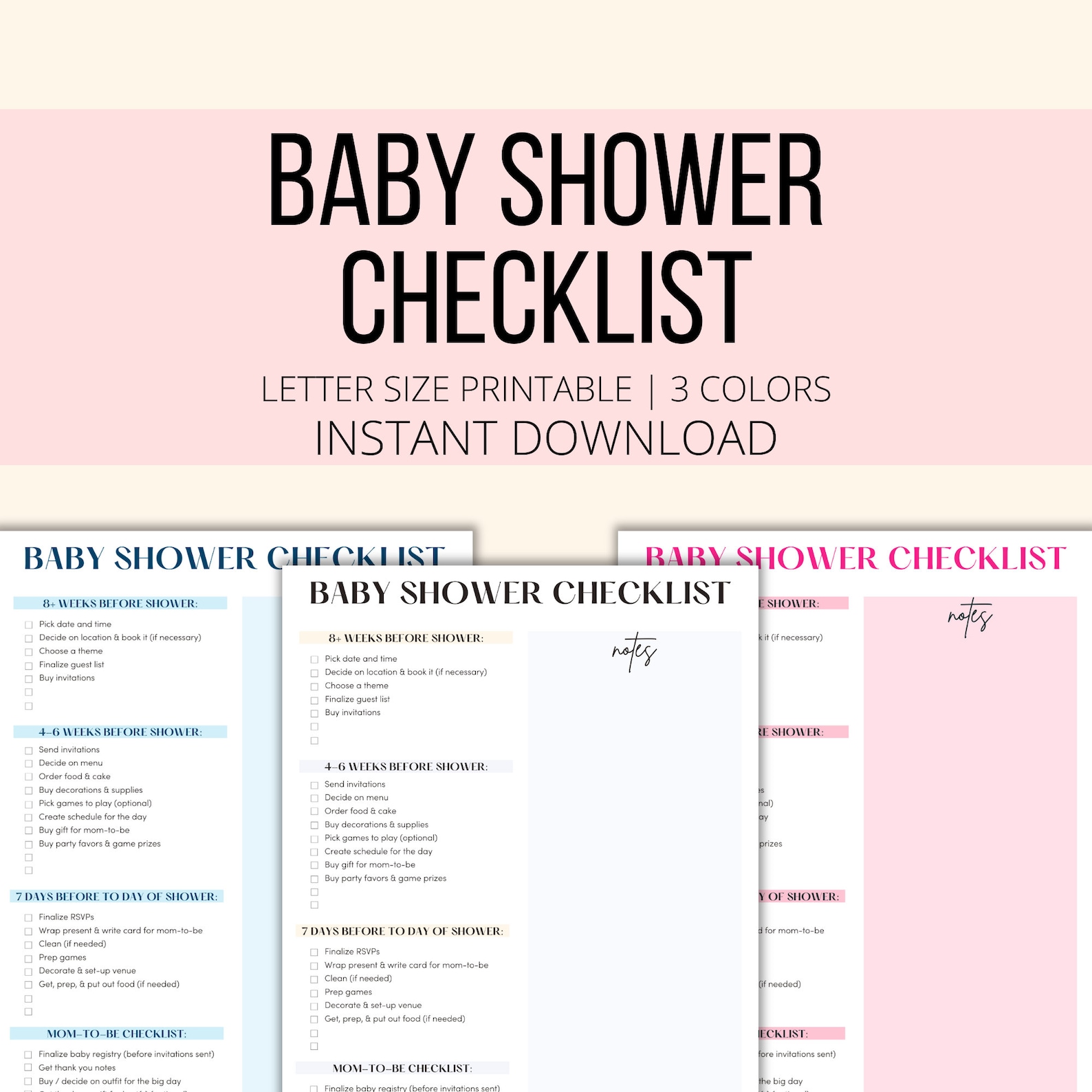 Baby Shower Checklist Printable, Baby Shower Planner PDF, Baby Shower ...