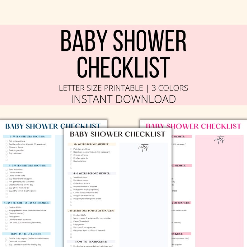 Baby Shower Checklist Printable, Baby Shower Planner PDF, Baby Shower ...
