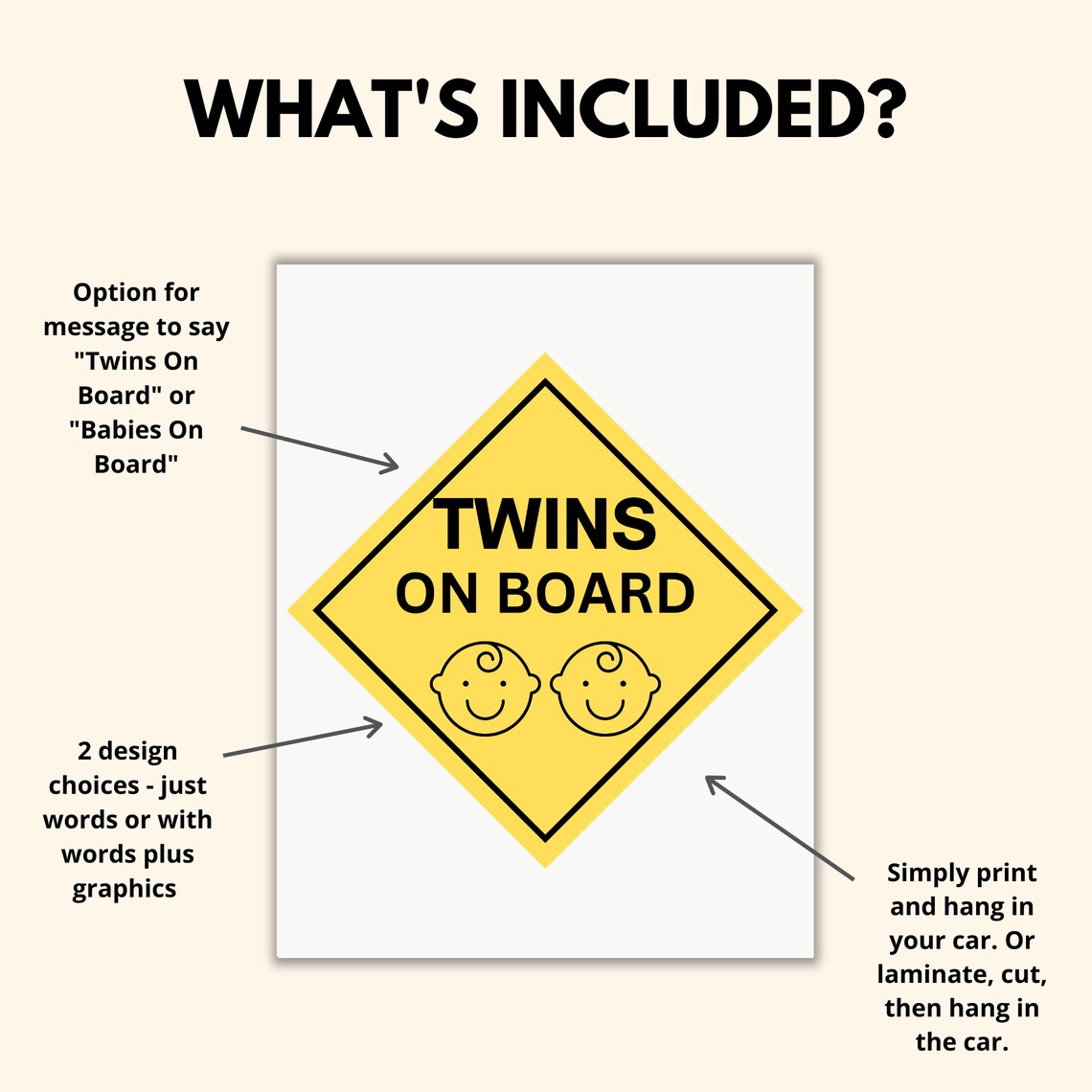 Twins on Board Sign Printable, Babies on Board Signs, Twin Babies Sign ...