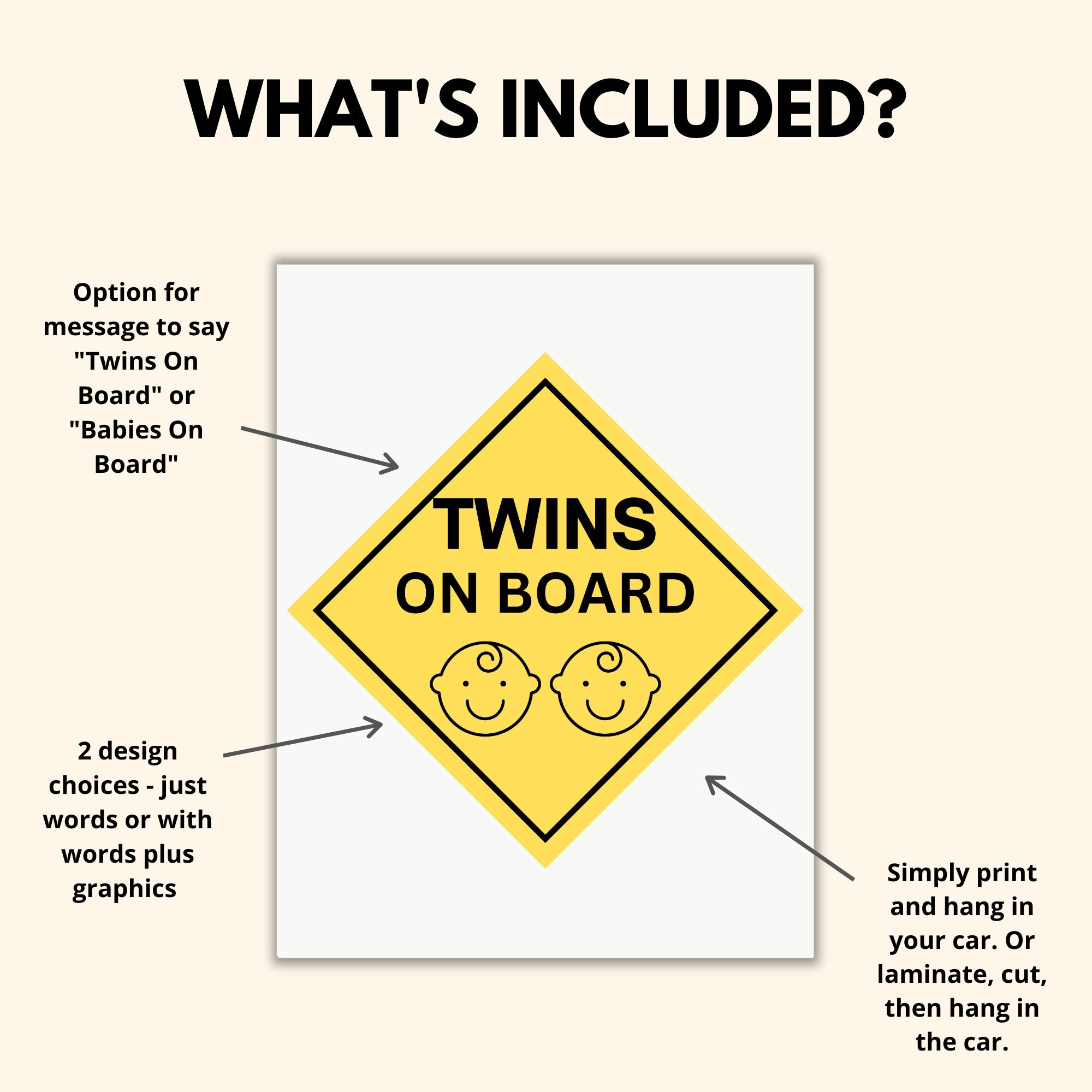 Twins on Board Sign Printable, Babies on Board Signs, Twin Babies Sign ...