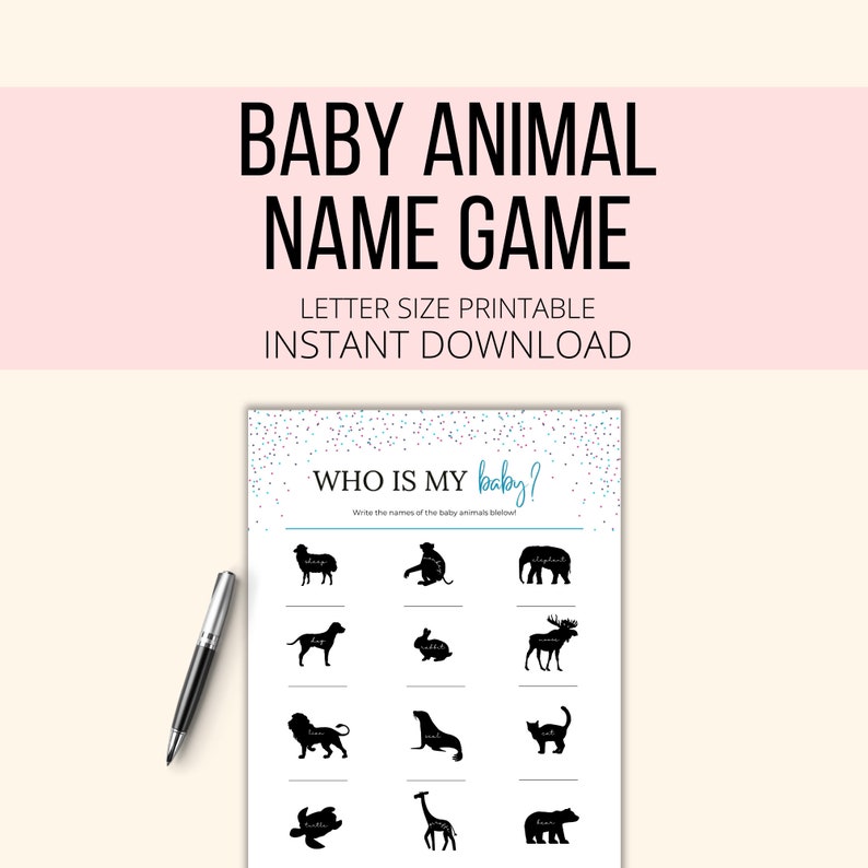 Baby Animal Name Game PDF, Baby Shower Game Animal Name Printable, Who ...