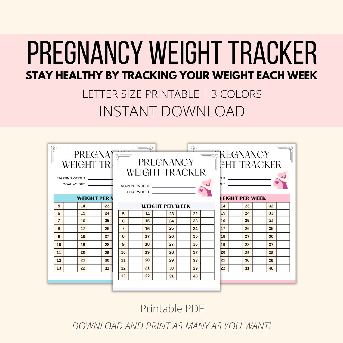 Pregnancy Weight Tracker Printable Weight Gain Tracker for - Etsy
