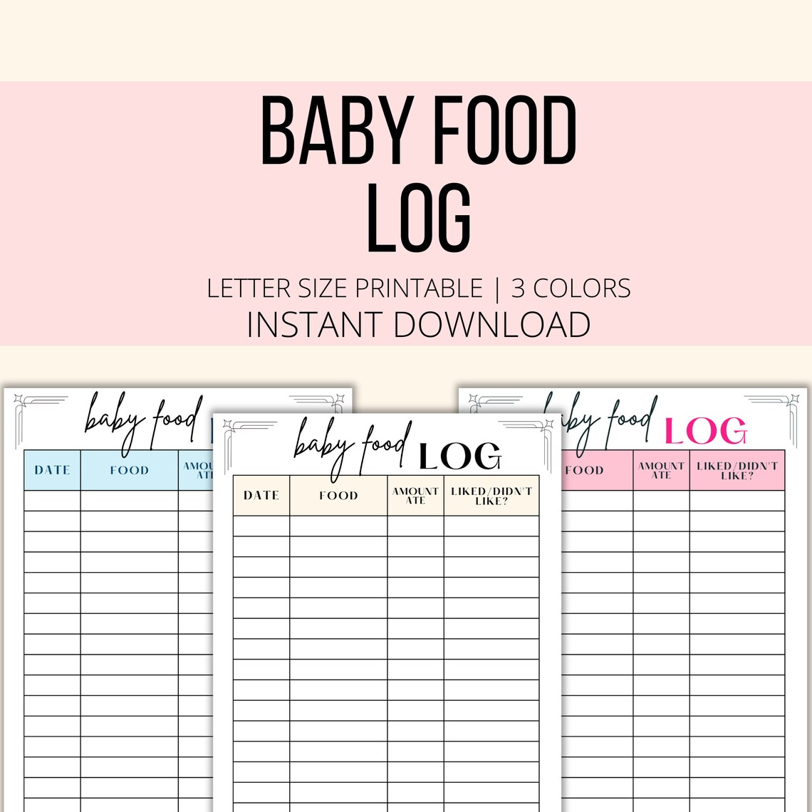 Baby Food Log Printable, Baby Food Tracker PDF, Baby's First Foods ...