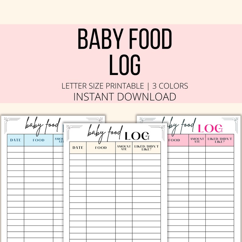 Baby Food Log Printable, Baby Food Tracker PDF, Baby's First Foods ...