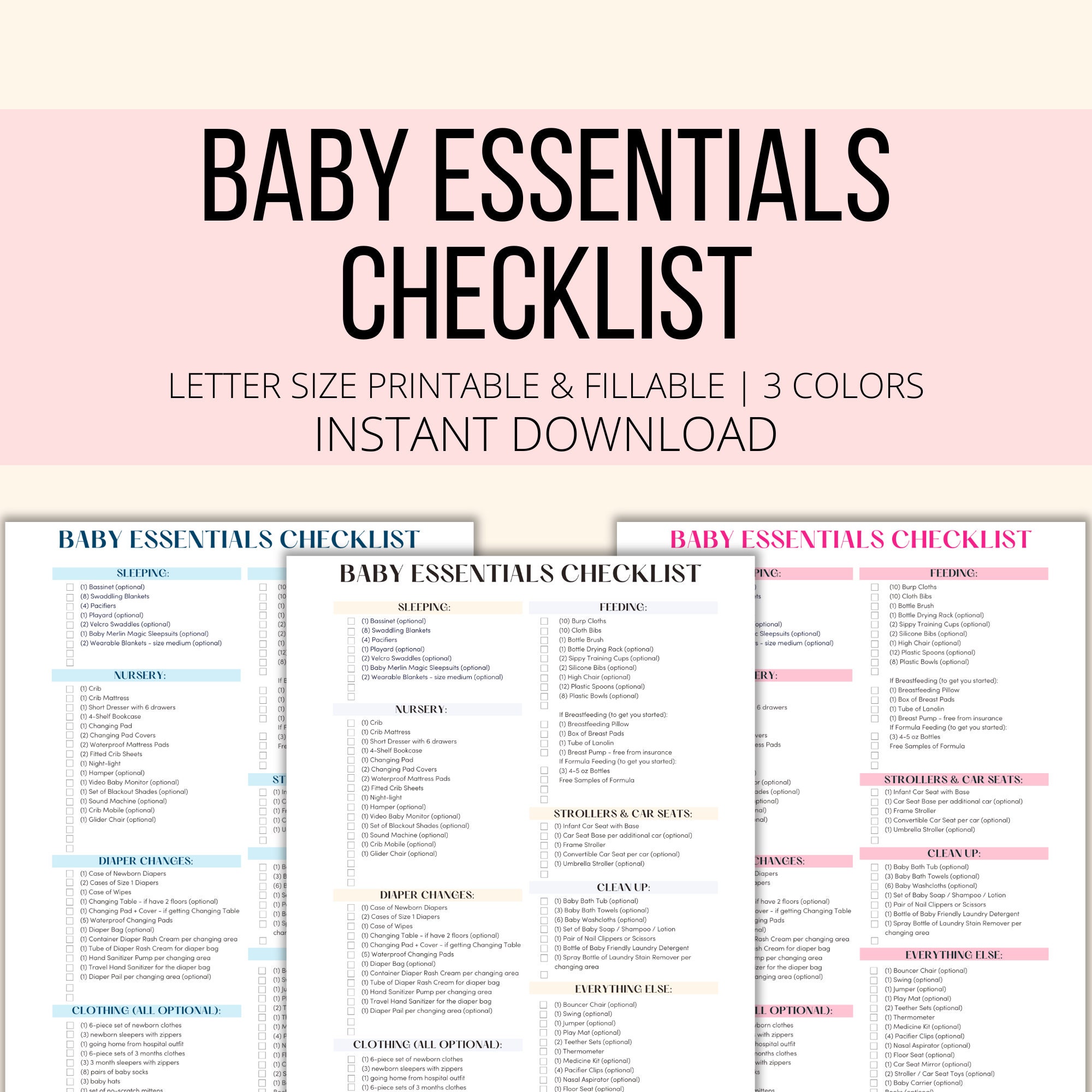 Baby Essentials Checklist Printable & Fillable PDF, Newborn Baby ...