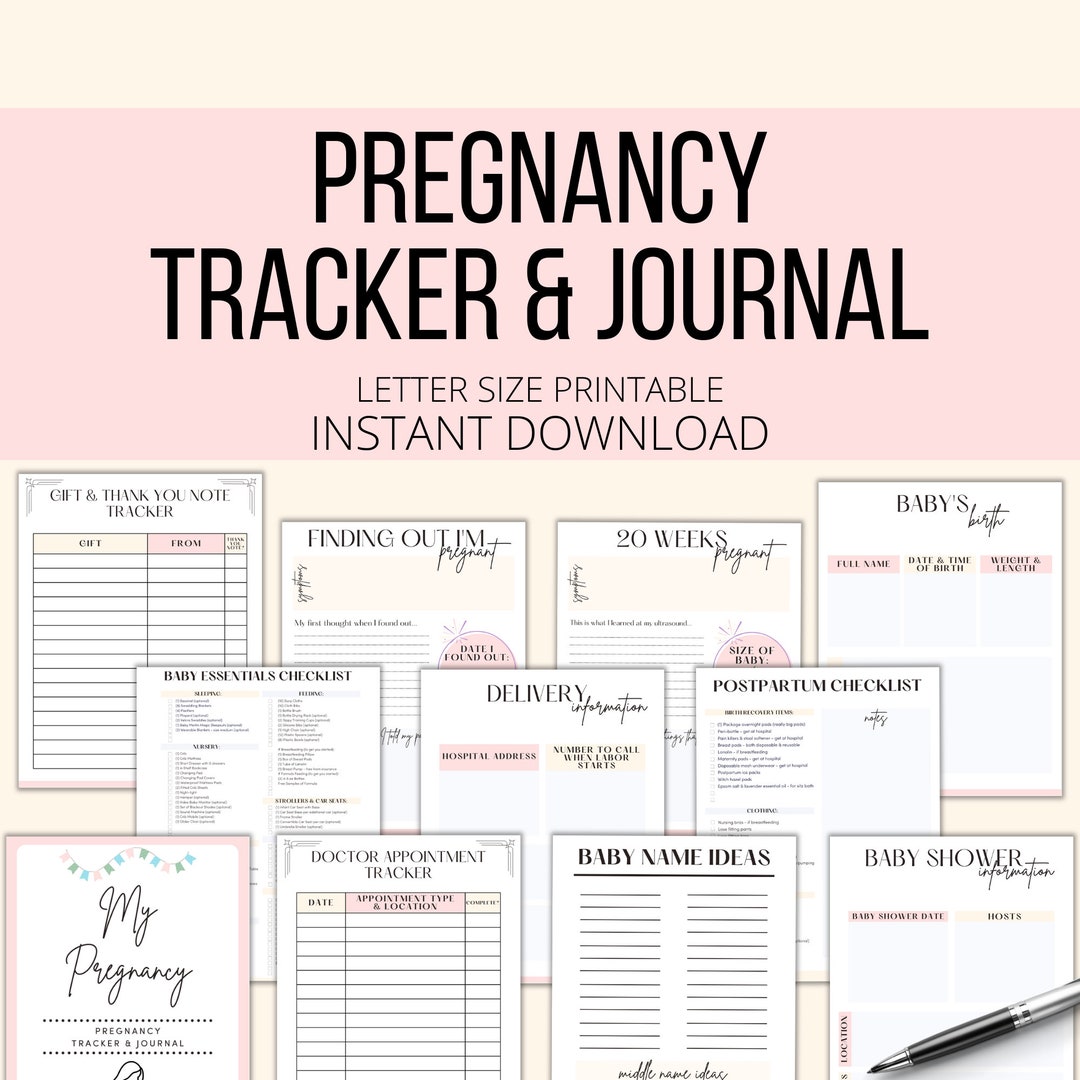 Pregnancy Tracker Journal Printable, Pregnancy Diary PDF, Pregnancy ...