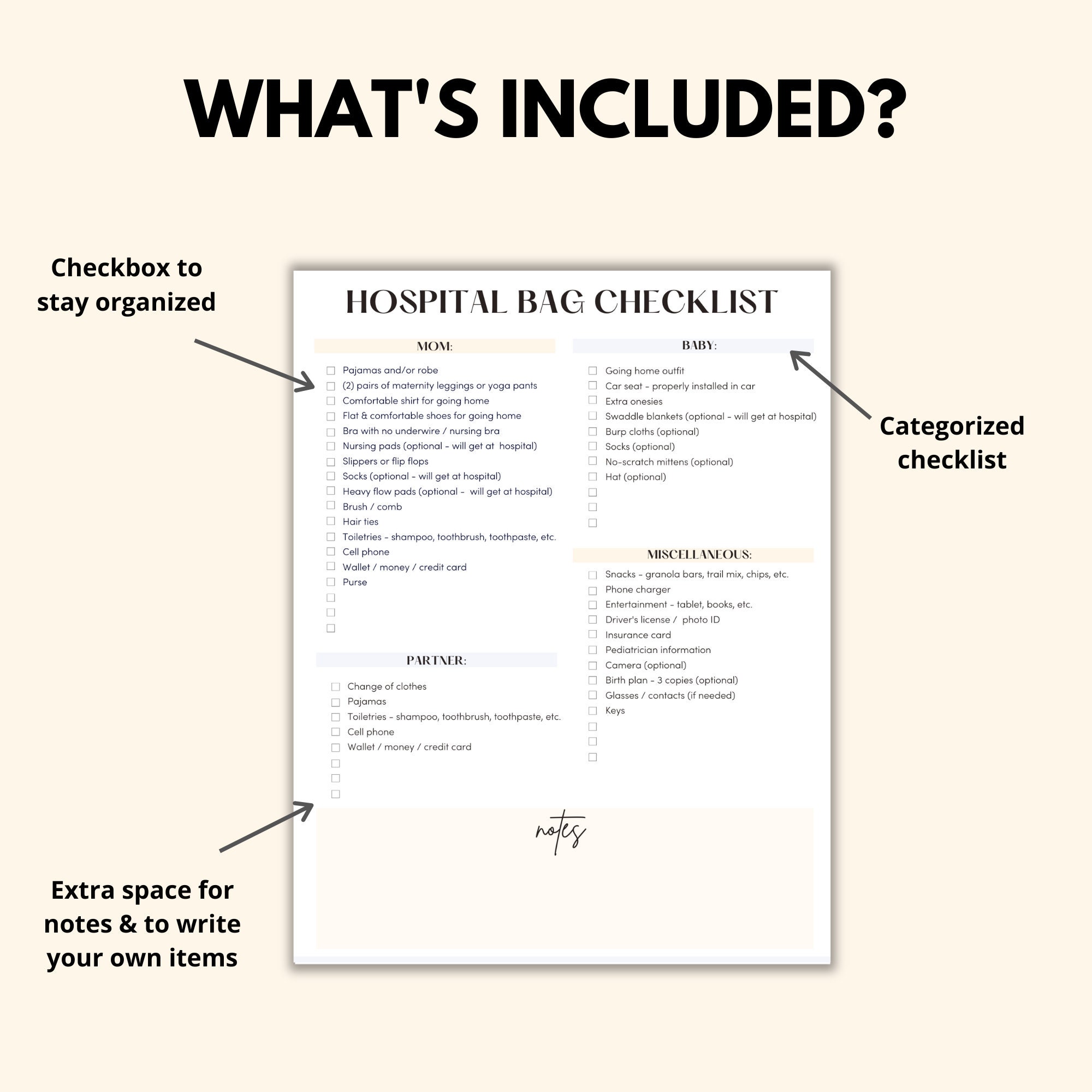 Labor and Delivery Checklist Printable, Hospital Bag Checklist Birth ...