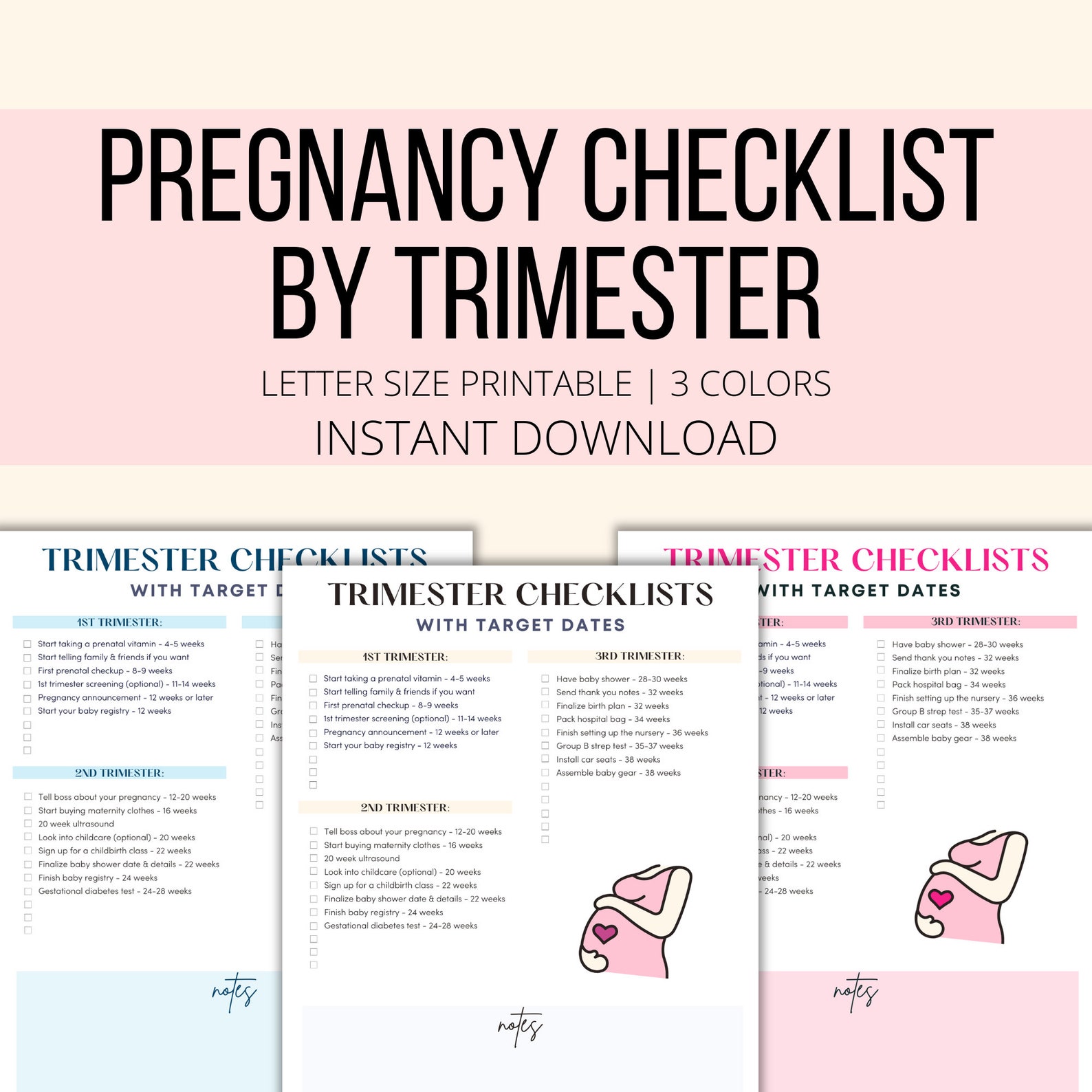 Trimester Checklist Pregnancy Printable, Pregnancy Tracker to Do List ...