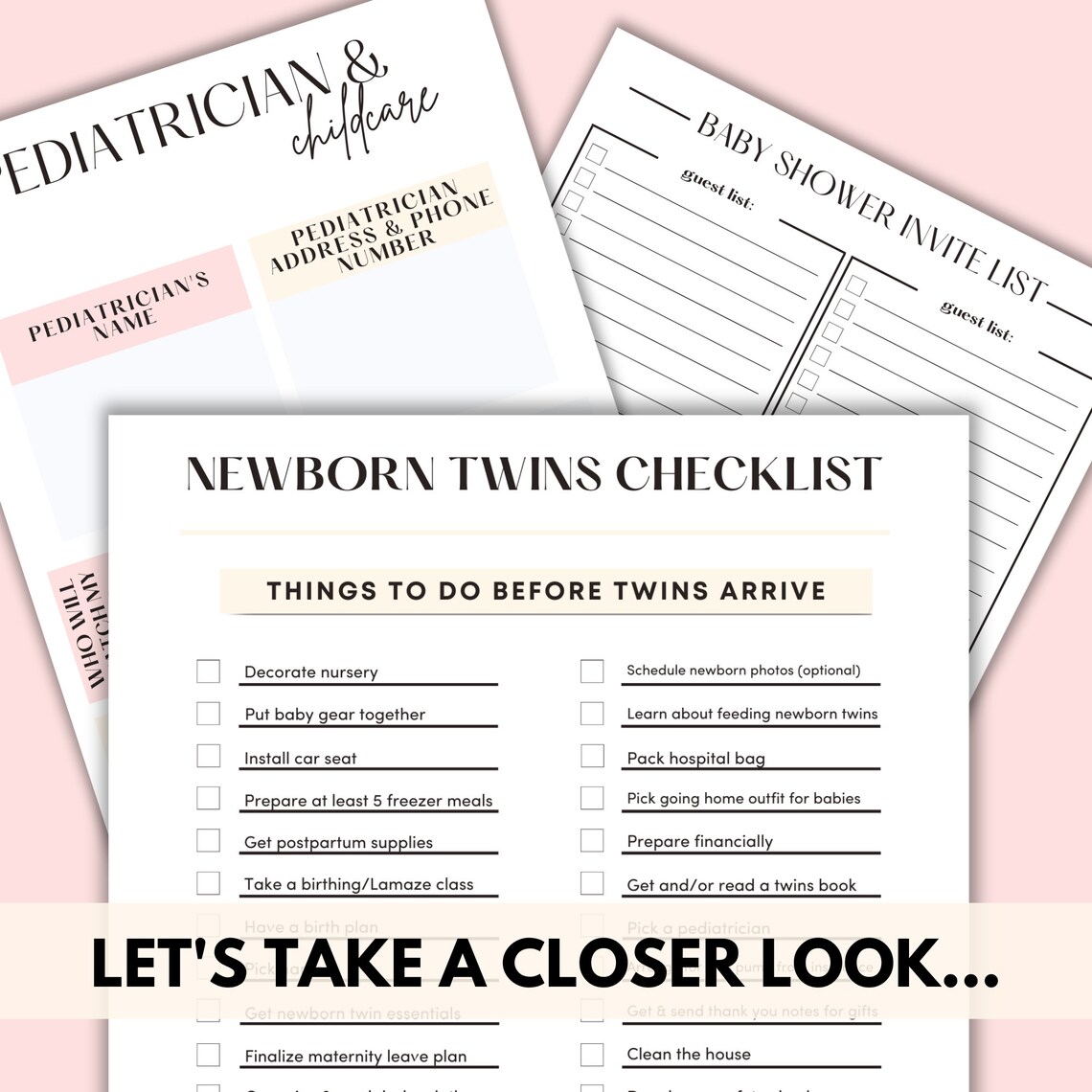Twin Planner Printable, Twin Pregnancy Tracker PDF, Twins Checklists ...