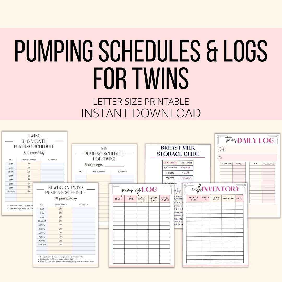 Pumping Schedules & Logs for Twins Printable, Twin Baby Pumping Planner ...