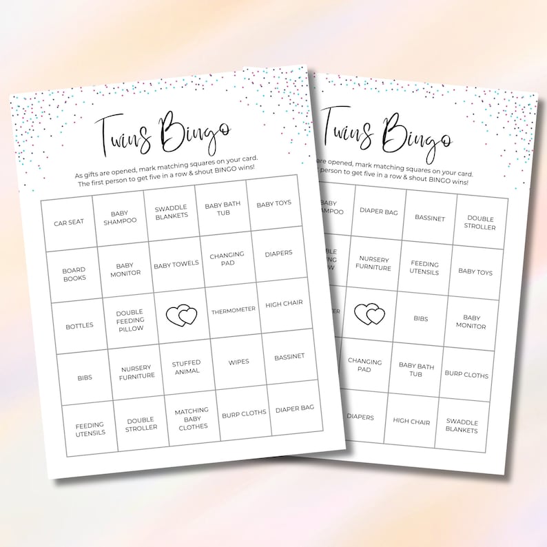 Twins Bingo Baby Shower Game Printable, Prefilled Twin Babies Baby ...
