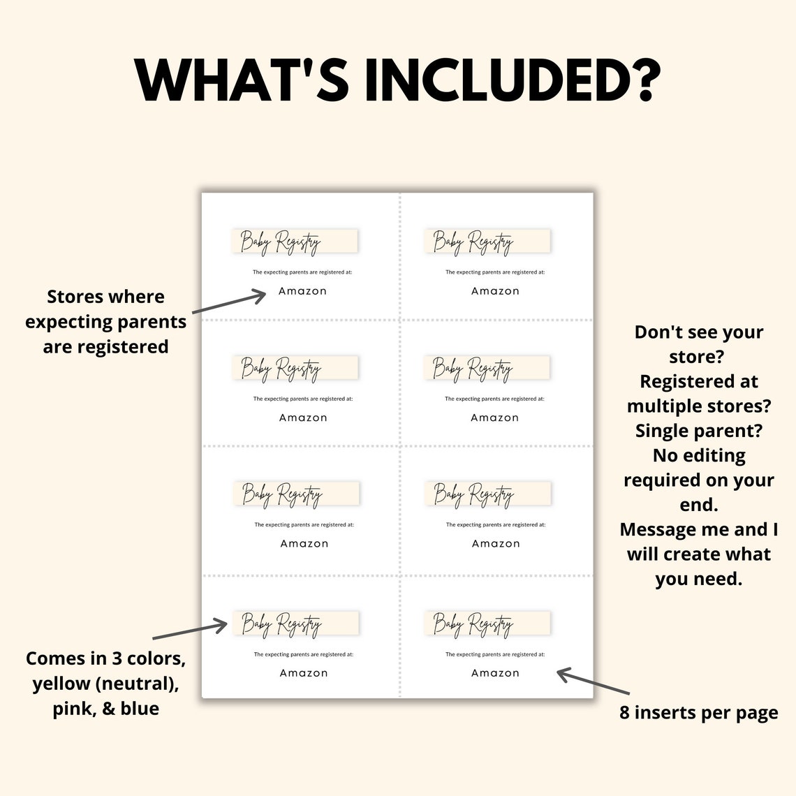 Baby Registry Inserts Printable, Baby Registry Card PDF, Baby Shower ...