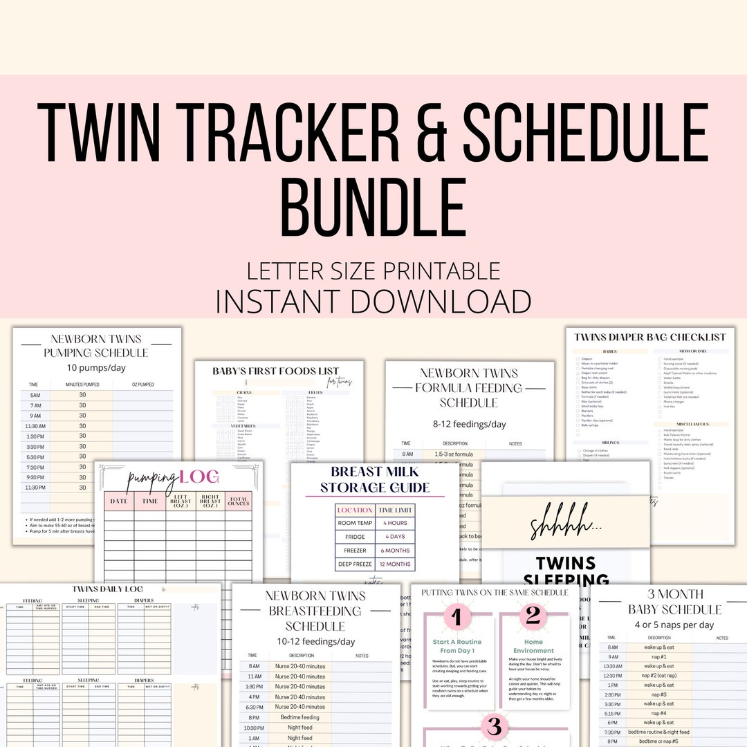 Twin Tracker & Schedule Printable Bundle, First Year With Twins PDF, Twin Mom Planner, Newborn ...