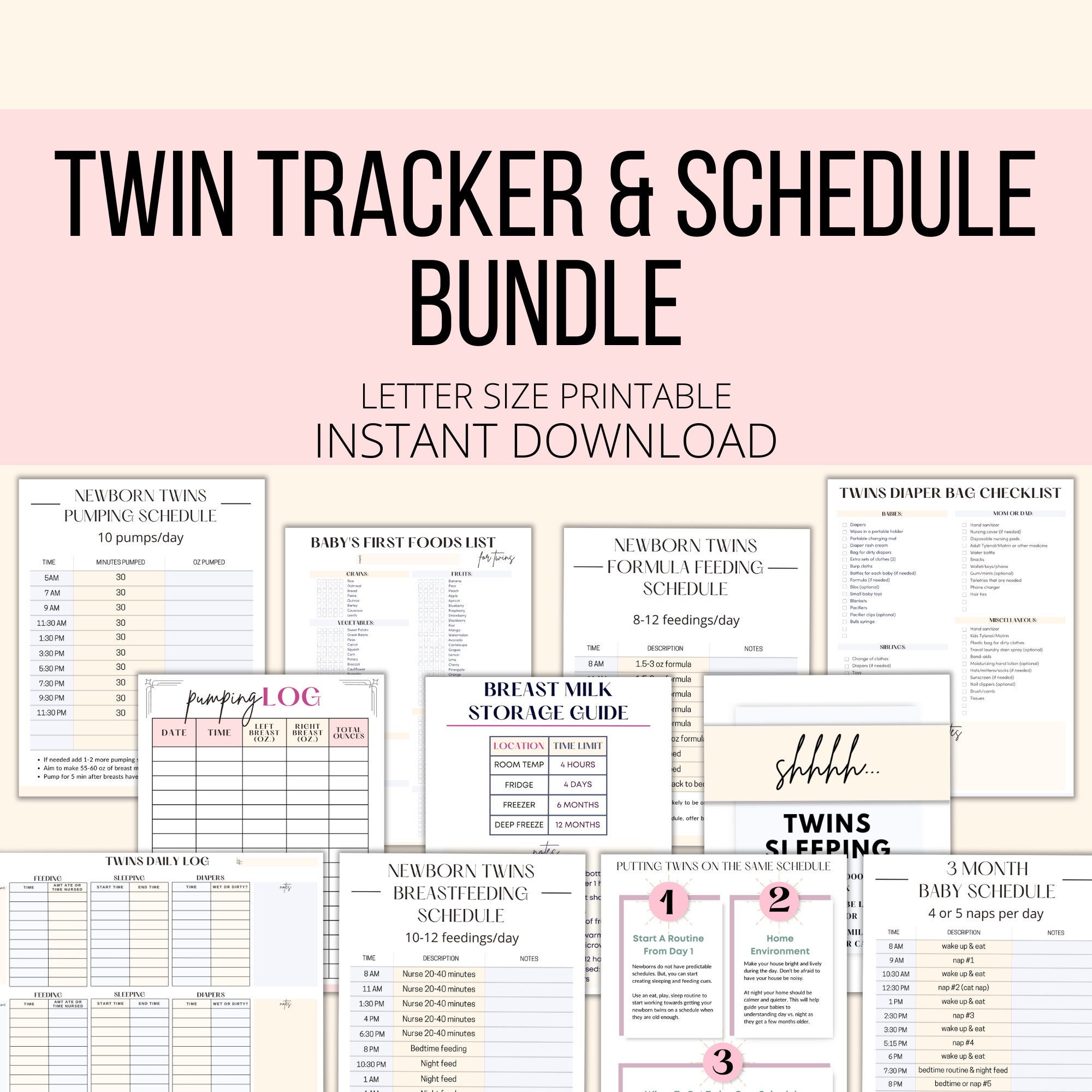 Twin Tracker & Schedule Printable Bundle, First Year With Twins PDF ...