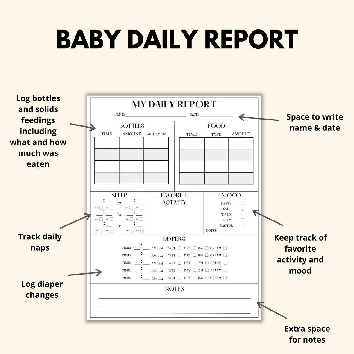 Daycare Daily Report Printable, Daycare Forms PDF, Toddler & Infant ...