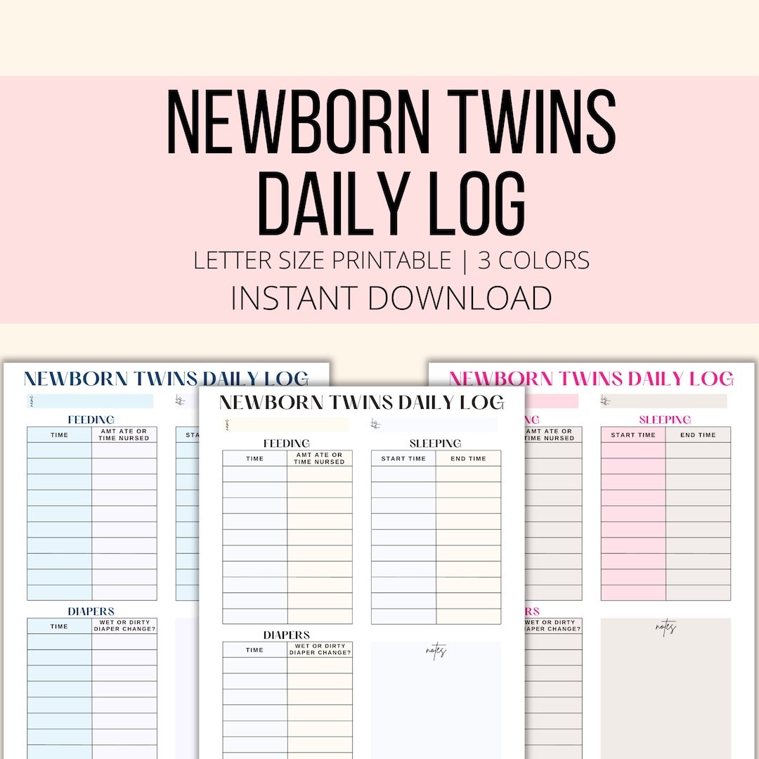 Twin Baby Daily Log Printable, Twin Schedule Tracker for Feeding ...