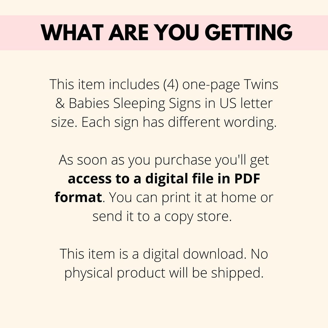 Twins Sleeping Sign Printable, Front Door & Porch Babies Sleeping Sign ...