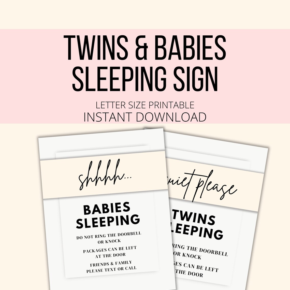 Twins Sleeping Sign Printable, Front Door & Porch Babies Sleeping Sign ...