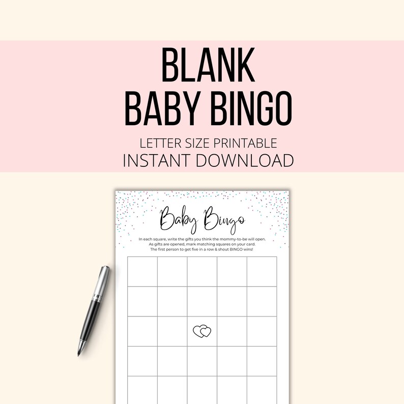 Baby Bingo Blank Shower Game Printable, Baby Shower Bingo Cards ...