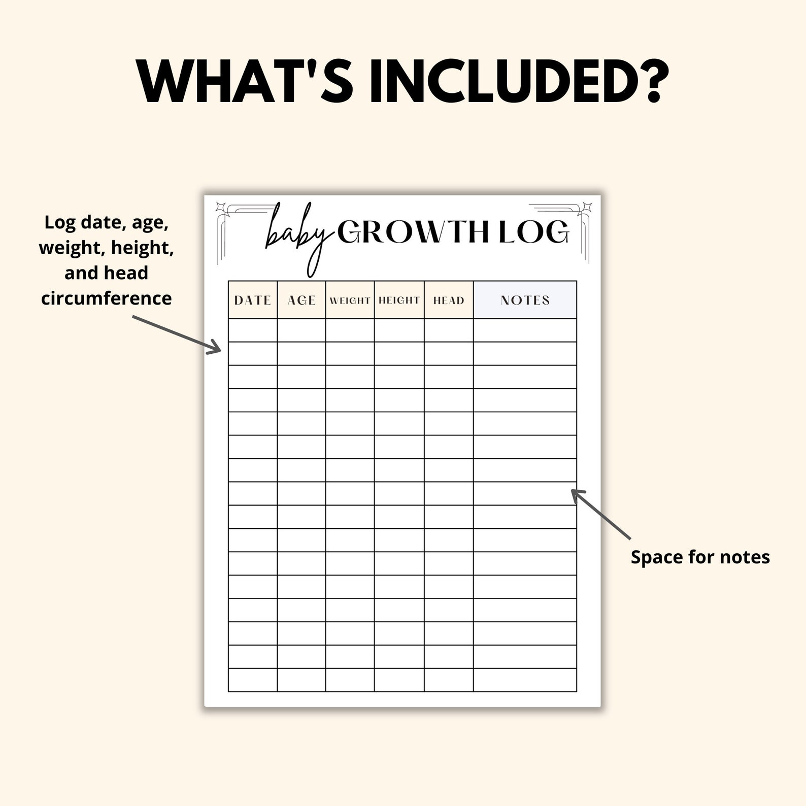 Baby Growth Log Printable, Baby Growth Tracker PDF, Infant Growth Chart ...