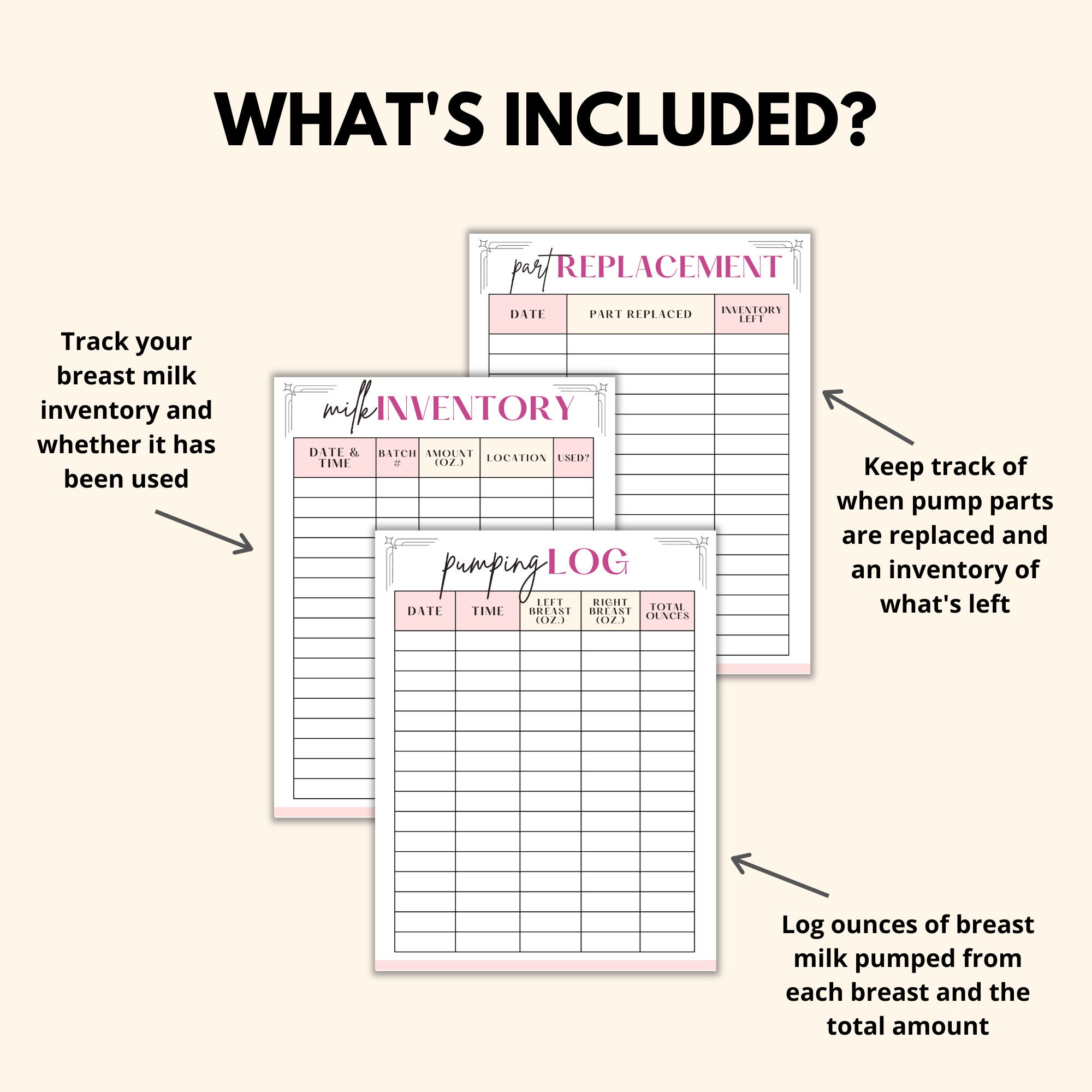 Pumping Logs + Infant Daily Log Printable, Exclusively Pumping Mom Baby ...