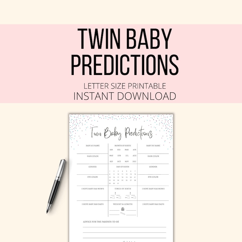 Twin Baby Predictions Printable, Baby Prediction Game for Twins PDF ...